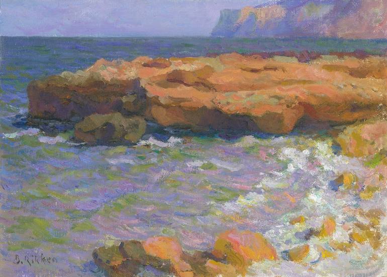 Spit at Les Rotes with braekers Painting by Ben Rikken | Saatchi Art