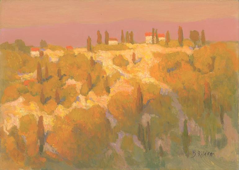 Casole , slope with evening sun Painting by Ben Rikken | Saatchi Art