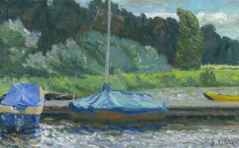 Two blue tarpaulins Painting by Ben Rikken | Saatchi Art