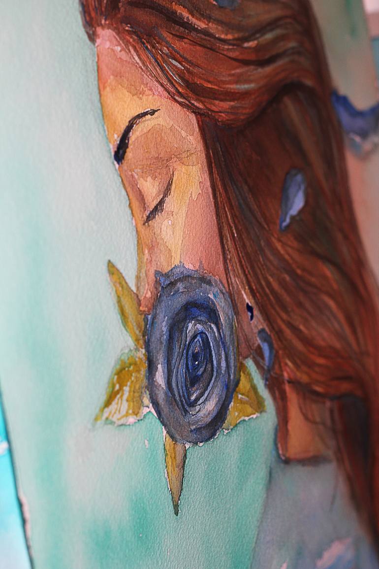 Women with blue rose Painting by Aurelie Tbd | Saatchi Art