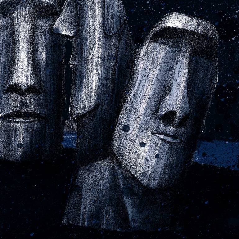 Les Moais Mixed Media by Aurélie Tbd | Saatchi Art