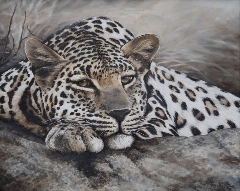 Restful Leopard Painting by Vi Chu | Saatchi Art