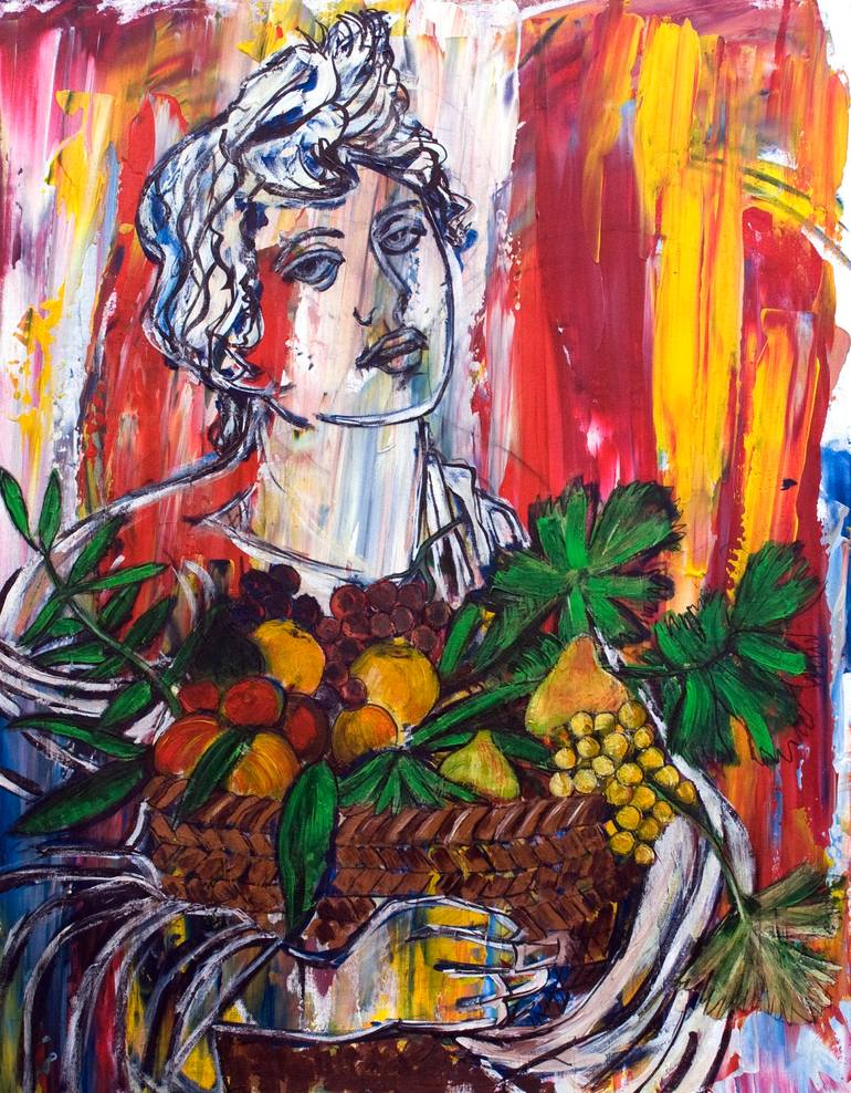 boy with canestr of fruit Painting by Matteo Merla | Saatchi Art