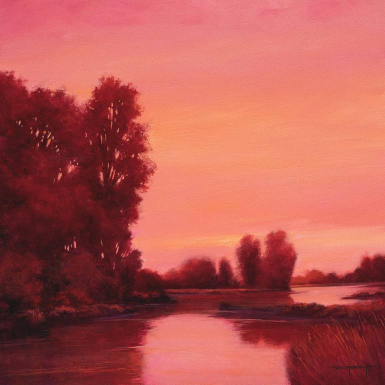 Pink Lake Sunset 250114 Painting by Don Bishop | Saatchi Art
