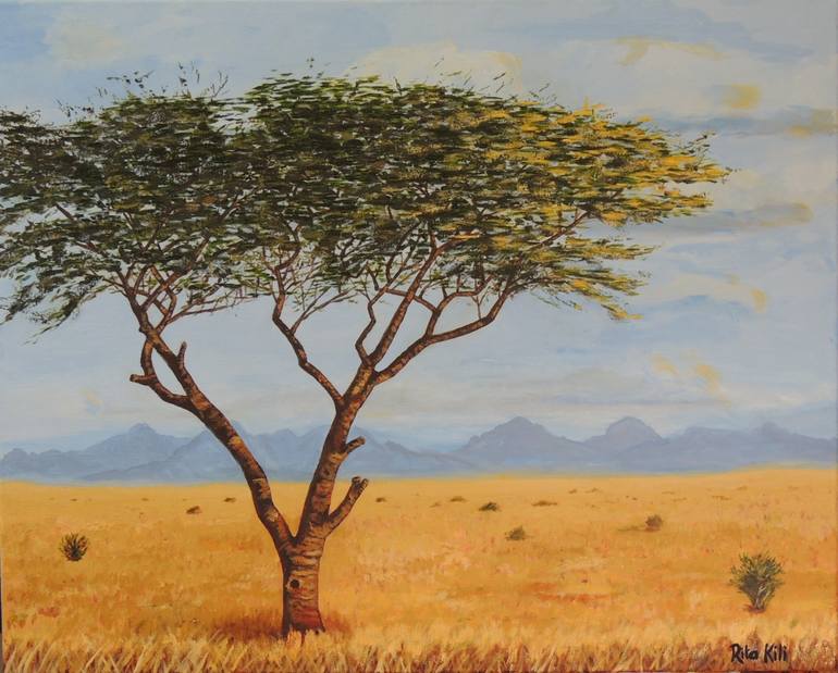 Bushveld with Thorn tree South Africa Painting by Rita Kili | Saatchi Art