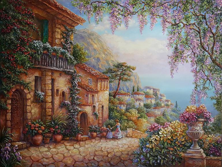 Walk in the old town Painting by VIKTORIJA LAPTEVA | Saatchi Art