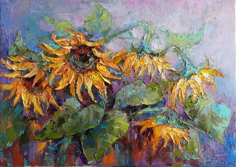 Sunflowers Painting by VIKTORIJA LAPTEVA | Saatchi Art