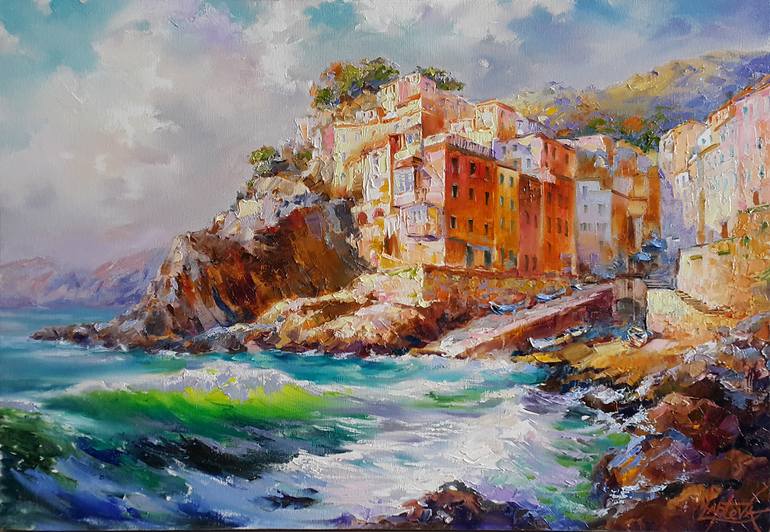 Riomaggiore - Cinque Terre, Italy landscape, oil painting Painting by ...