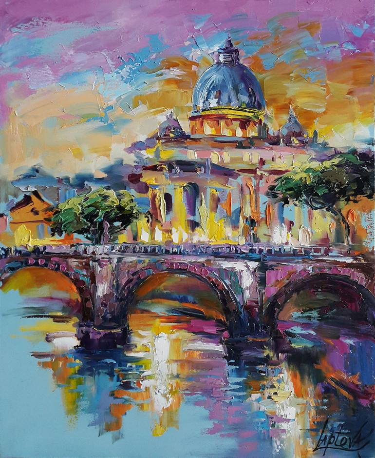 Evening in Rome - Painting italy cityscape Roma Painting by VIKTORIJA ...
