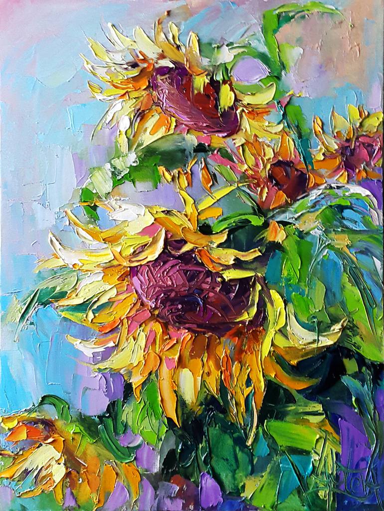 Sunflowers in the garden Painting by VIKTORIJA LAPTEVA | Saatchi Art