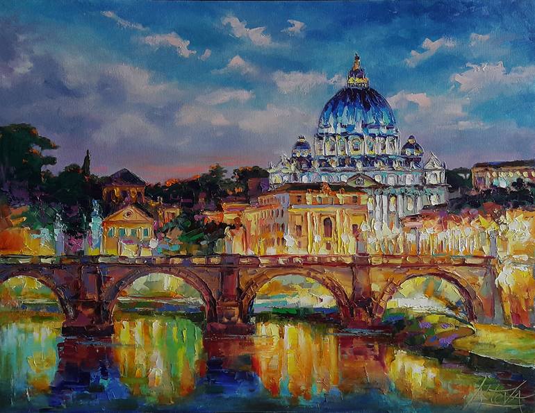 Painting Eternal City - Rome, italy cityscape, Vatican, St. Angel's ...