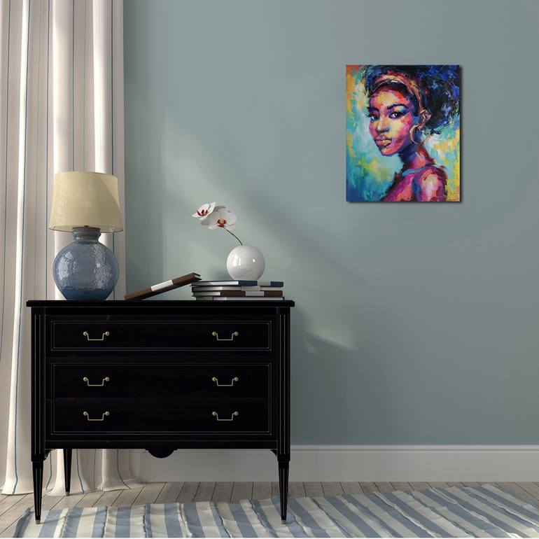 Portrait Of A Young African Girl Female Face Original Oil Artwork