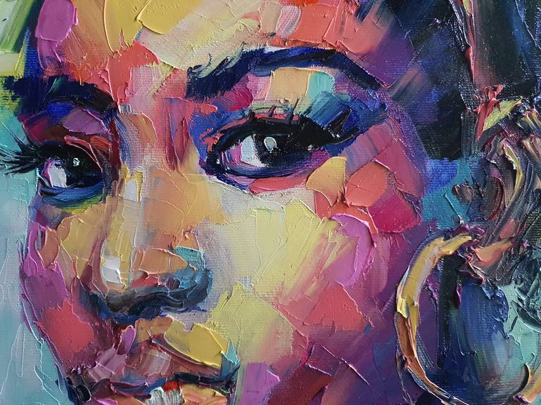 Portrait Of A Young African Girl Female Face Original Oil Artwork