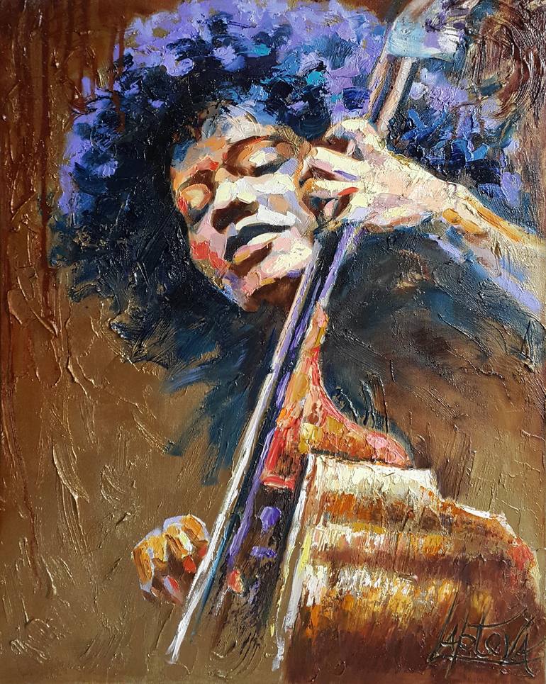 Blues , portrait of a musician with a double bass Painting by Viktorija ...