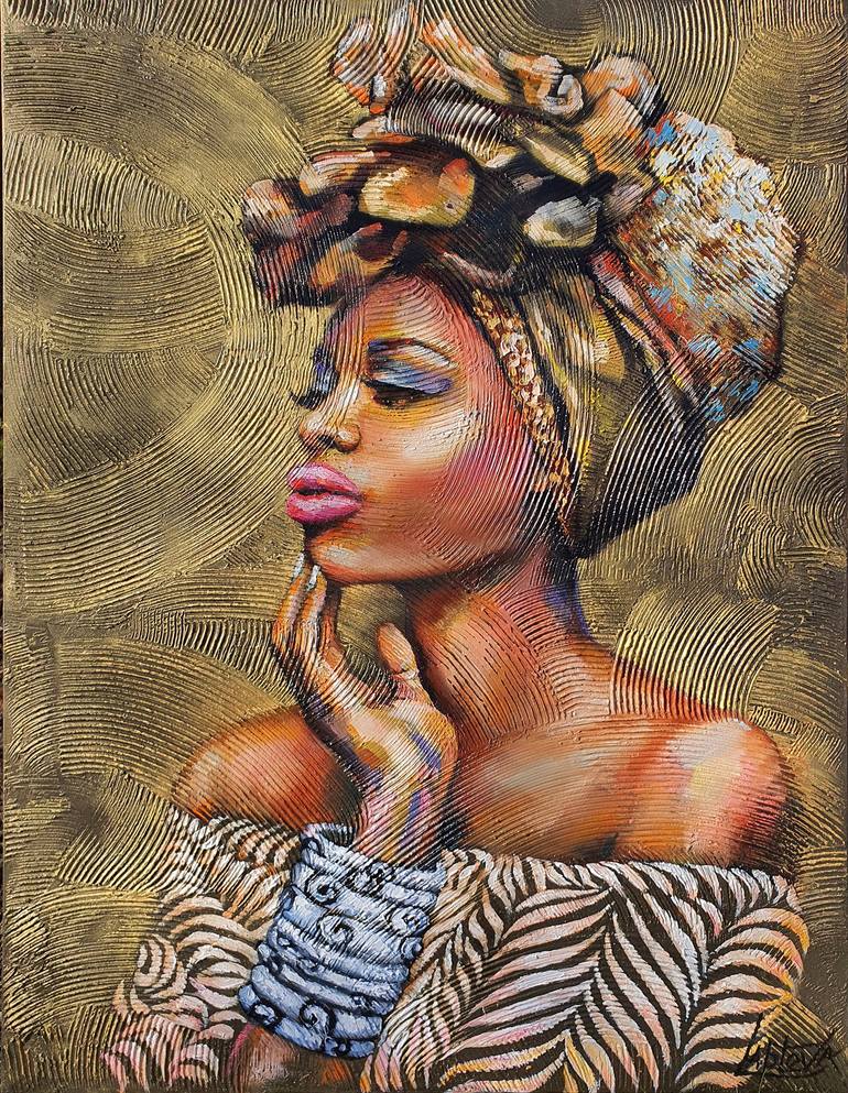 Painting portrait Gold of Africa, portrait of african woman Painting by ...