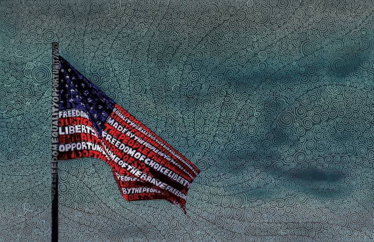 American Flag Word Mosaic Mixed Media by Hans Fleurimont | Saatchi Art