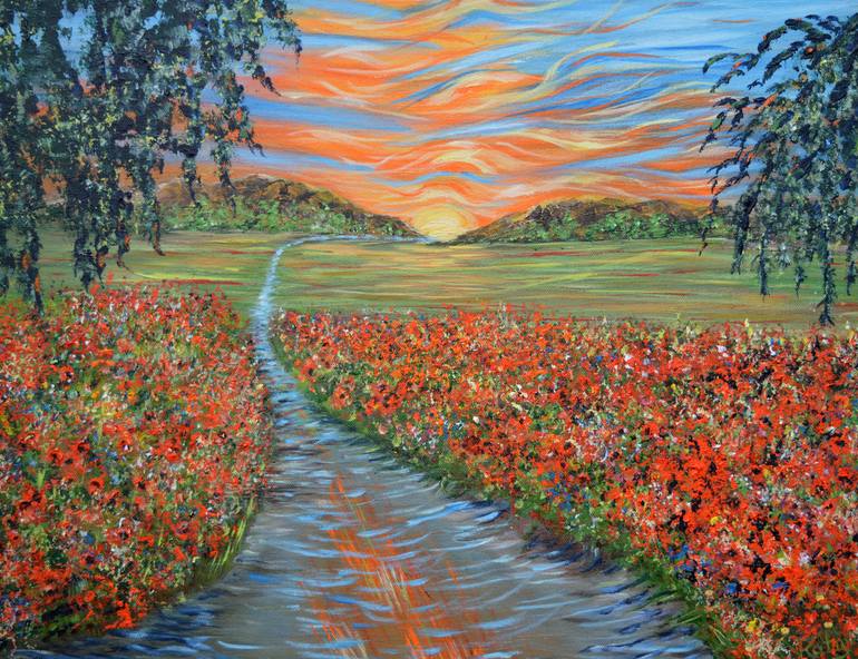Poppy Sunset Landscape Painting by Kathy Symonds | Saatchi Art
