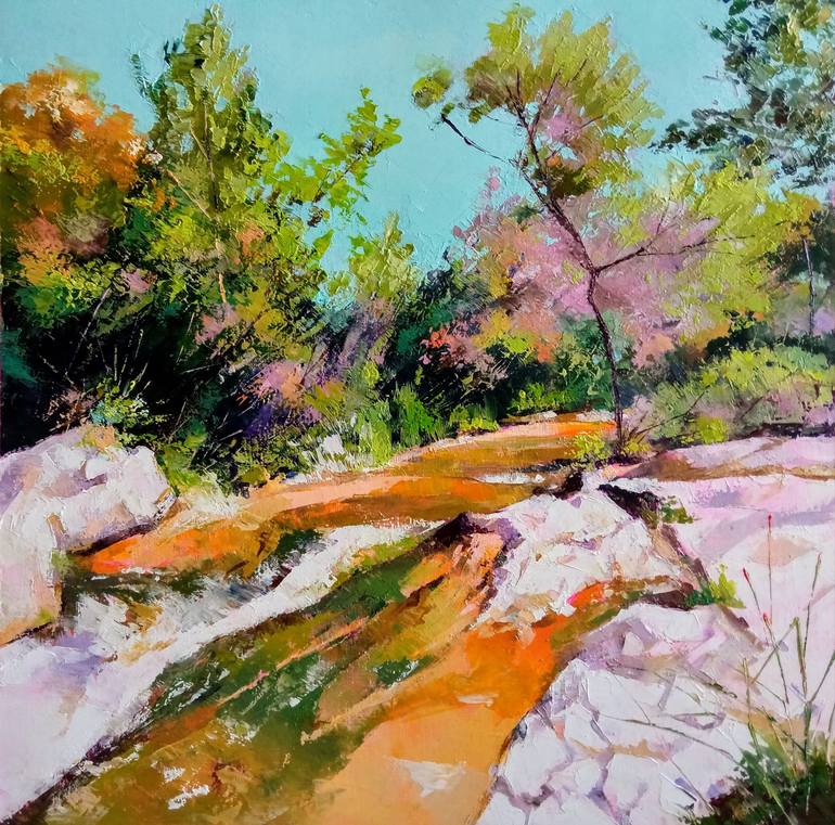 River in autumn Painting by Chen Xi | Saatchi Art