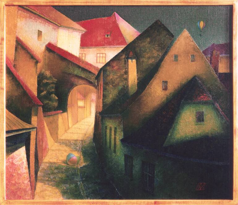 The old Sibiu town Painting by Serge Vasilendiuc | Saatchi Art