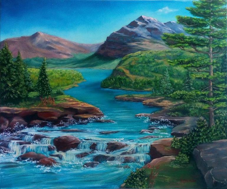 The waterfalls Painting by Katrin Aster | Saatchi Art