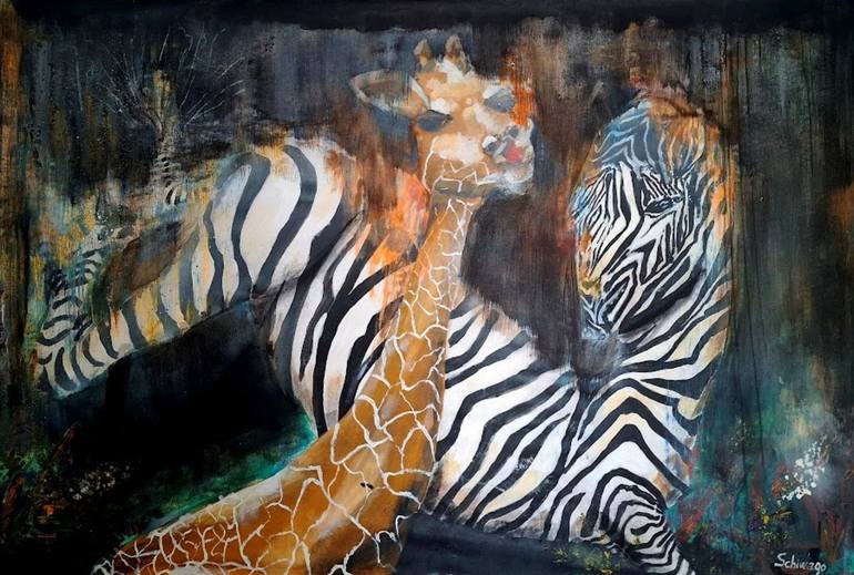 Imaginary dance of the zebra II Painting by Ecaterina Elena Schiwago | Saatchi Art
