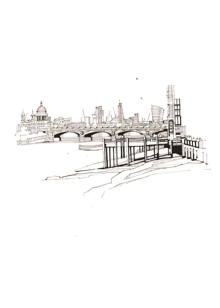 The View of Waterloo Bridge Drawing by Natalia Avdeeva | Saatchi Art