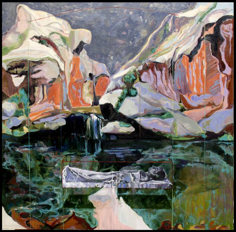 landscape with levitating figure Painting by Gabriel Glaiman | Saatchi Art