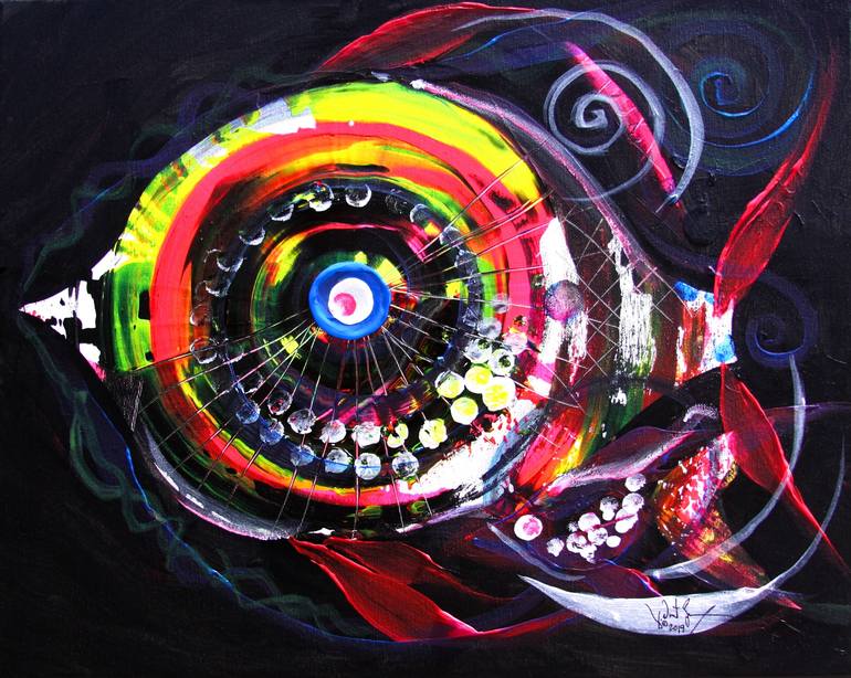 Fluorescent Fish and Friend Painting by J Vincent Scarpace | Saatchi Art