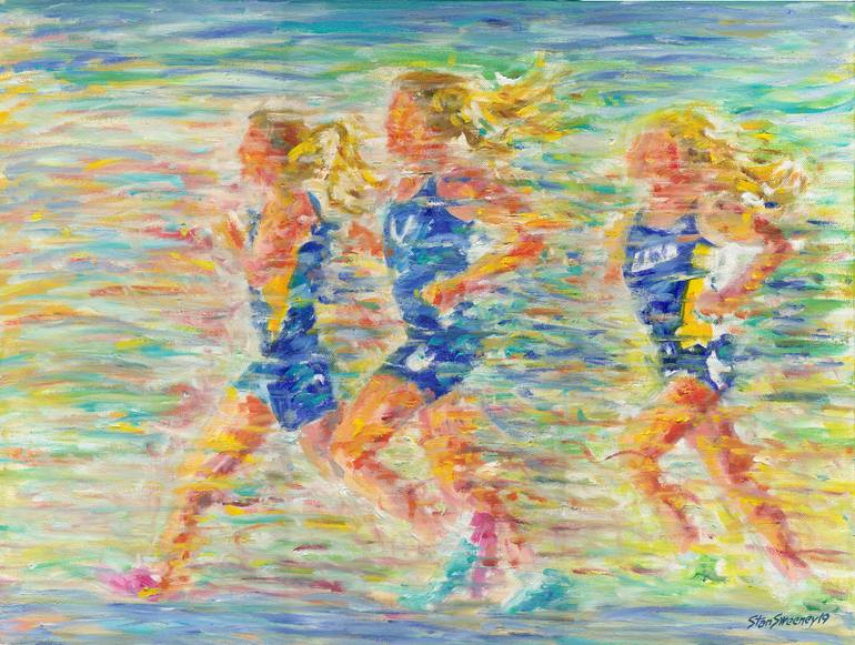 Running Girls Painting by Stan Sweeney | Saatchi Art