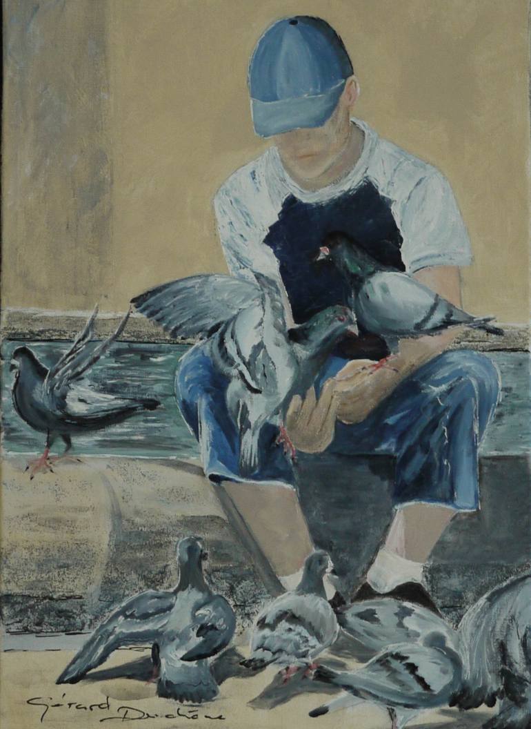 L'enfant aux pigeons (The boy with pigeons) Painting by Gerard Duchene ...