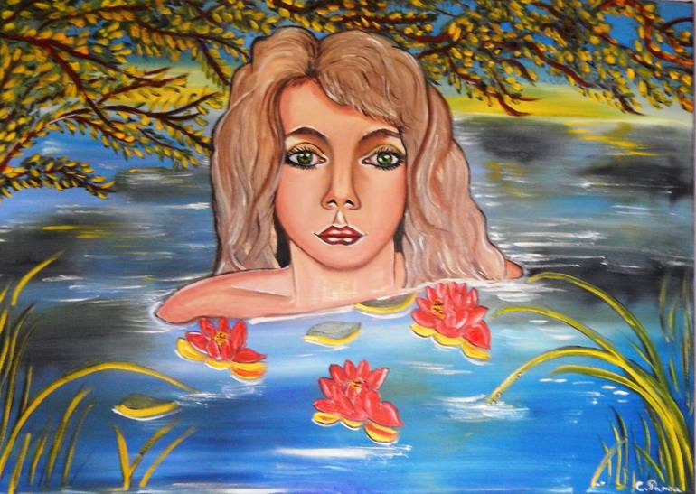 Pretty woman in lake Painting by Christina Panou | Saatchi Art