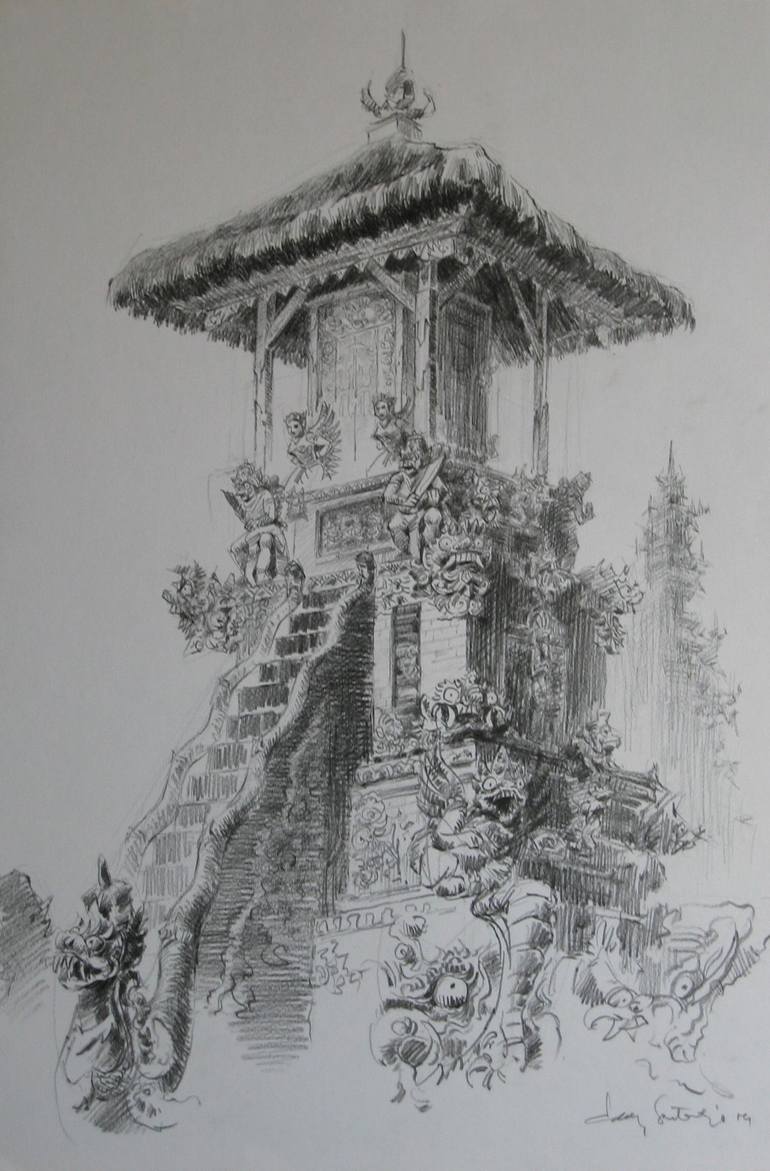 Pura Bali Drawing by Eddy Soetardjo | Saatchi Art