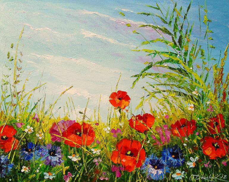 Summer field of flowers Painting by Olha Darchuk | Saatchi Art