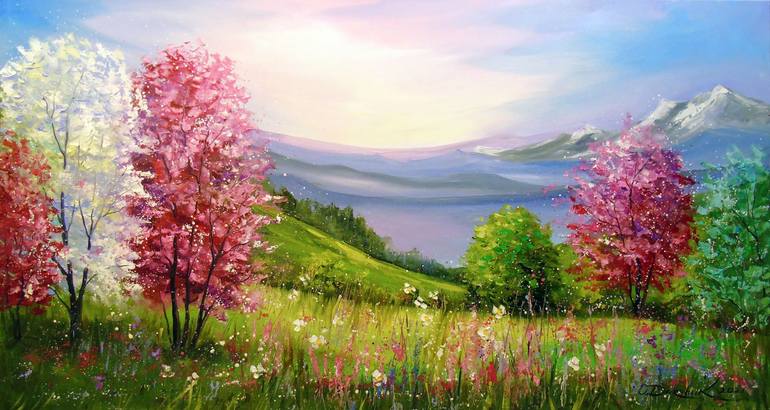 Spring in the mountains Painting by Olha Darchuk | Saatchi Art
