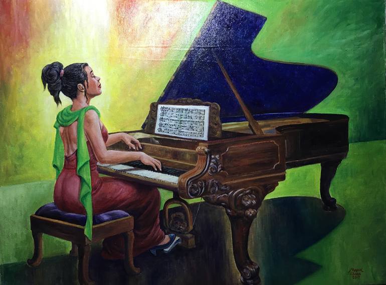 My lady pianist Painting by manuel cadag | Saatchi Art