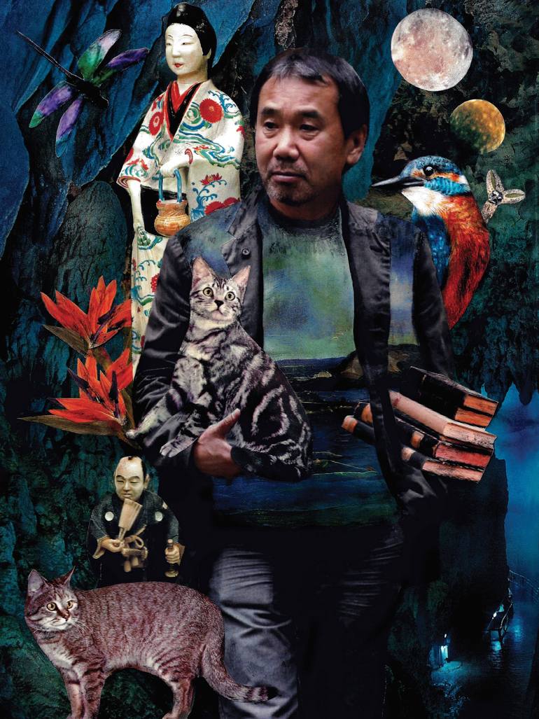 Haruki Murakami Japanese Author Surreal Novels Cats Jazz Collage by ...