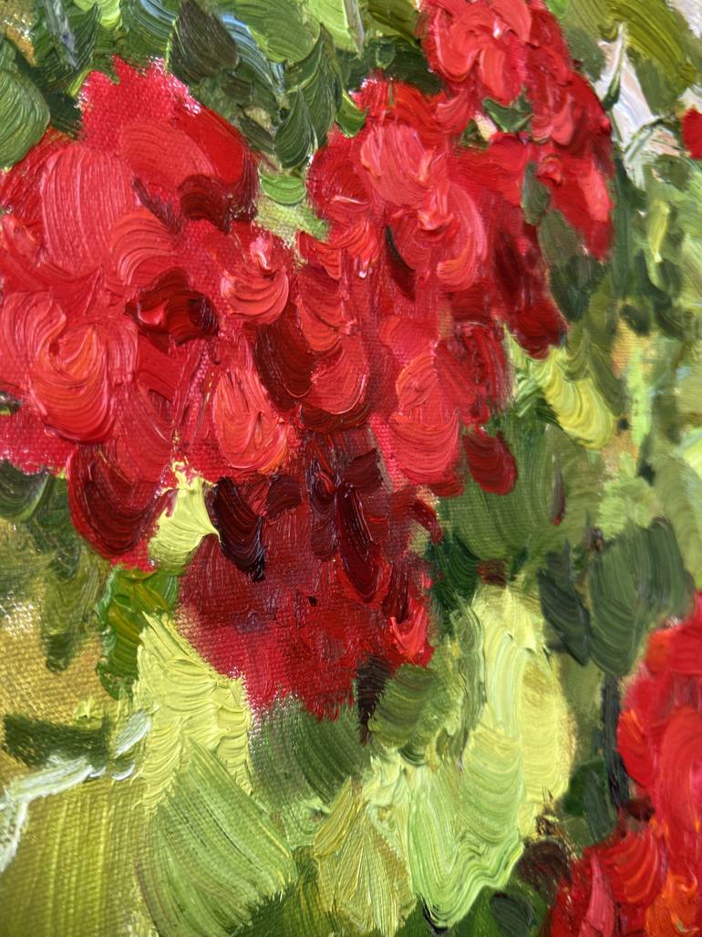 Red Geranium Flowers Painting by Nataliia Nosyk | Saatchi Art