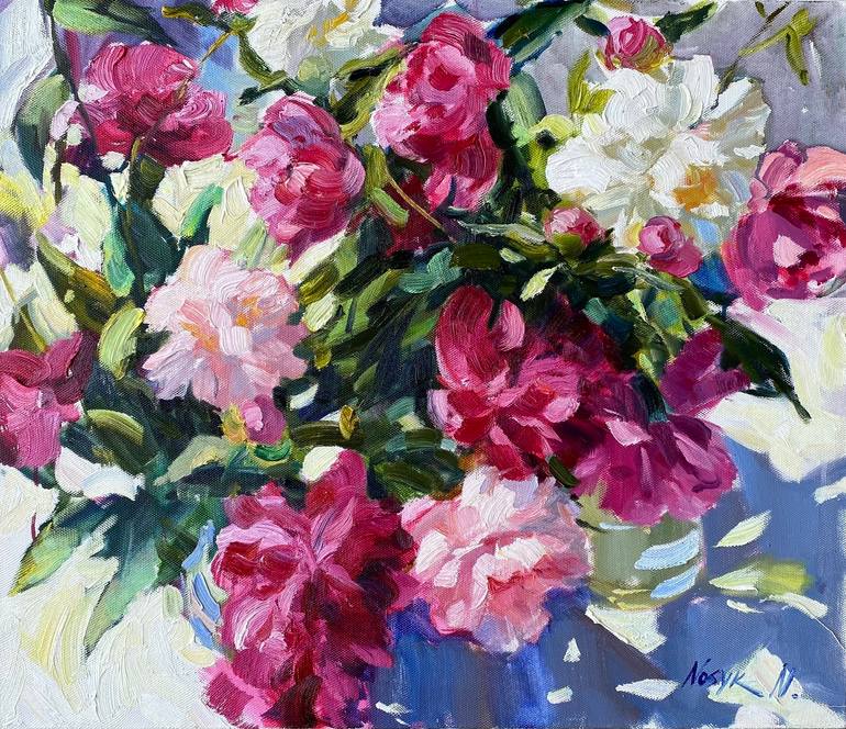 Sunny peonies Painting by Nataliia Nosyk | Saatchi Art