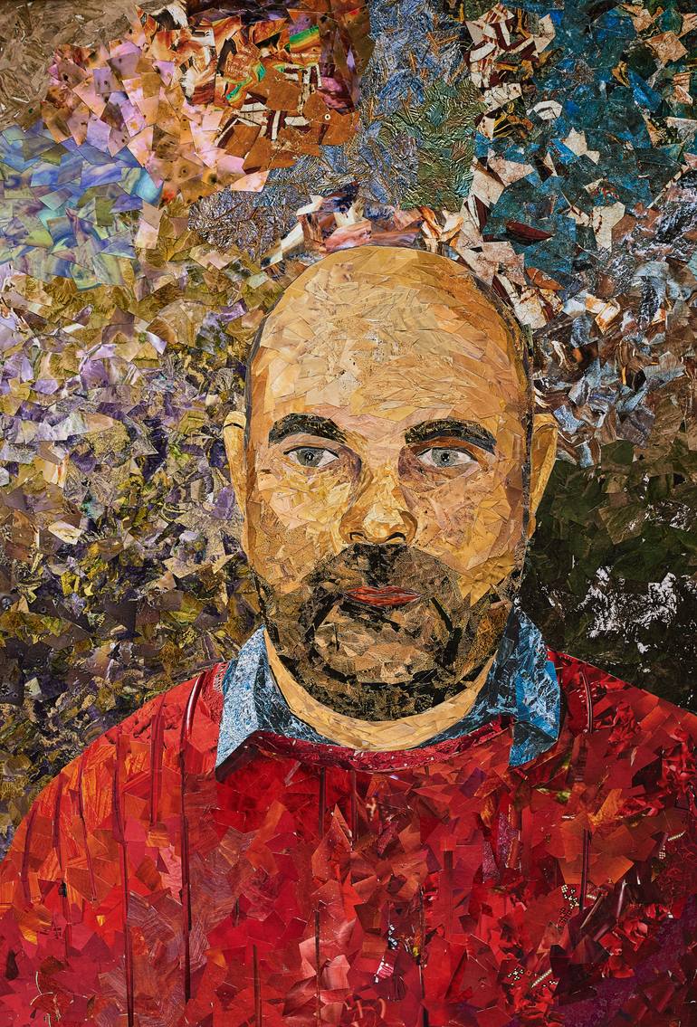 Man in red sweater Collage by Albin Talik | Saatchi Art