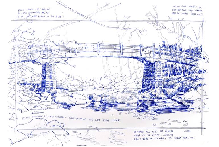 Rock Creek Footbridge Drawing by Richard Johnson | Saatchi Art