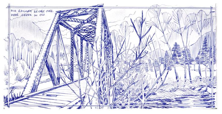 Old railway bridge Drawing by Richard Johnson | Saatchi Art