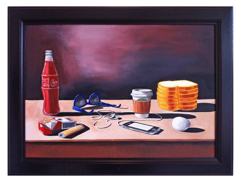 Still life with egg and mobile phone Painting by Borja Marcaida | Saatchi Art