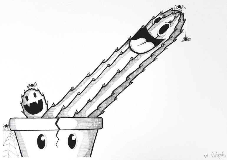 Happy San Pedro and pup in happy pot Drawing by square egg | Saatchi Art