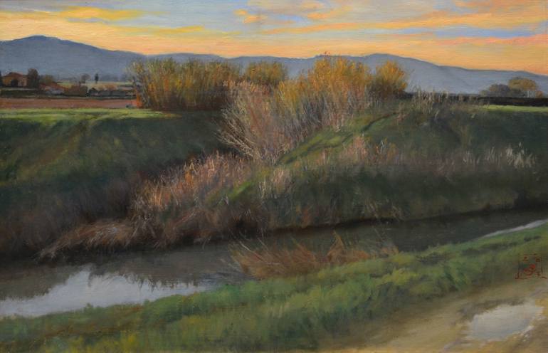 Tuscan Winter Canal Rushes Painting by Benjamin F Long IV | Saatchi Art