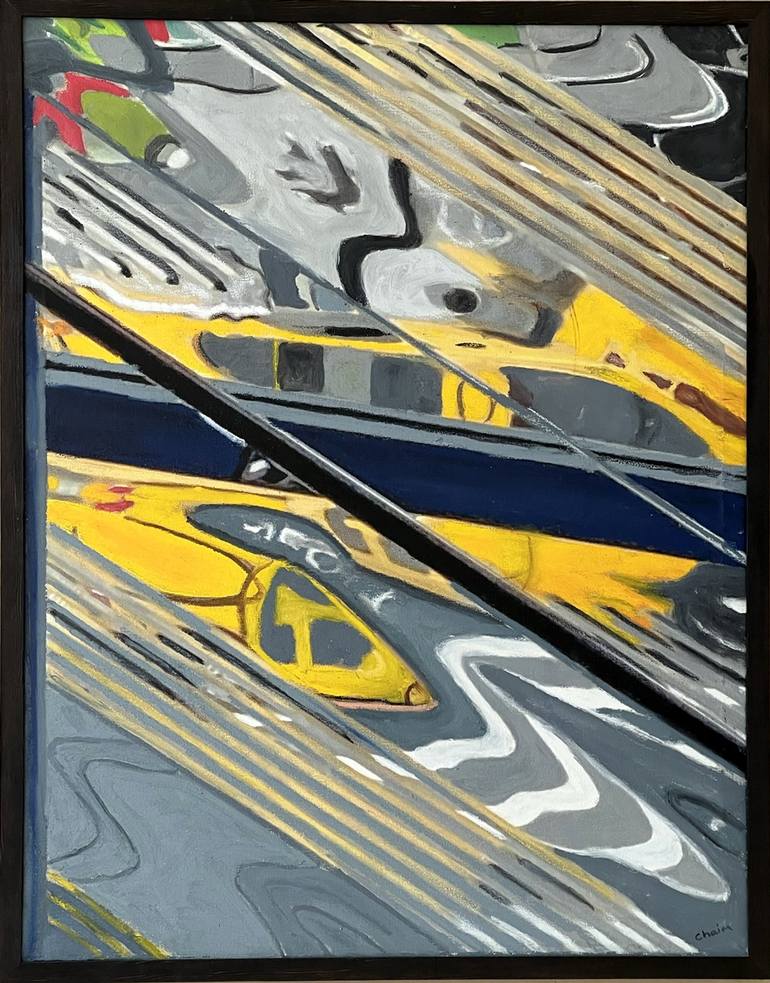 Refracted Yellow Cab Painting by Chaim Bezalel | Saatchi Art