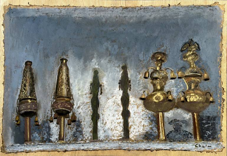 Rimmonim (Torah Scroll Finials) Painting by Chaim Bezalel | Saatchi Art