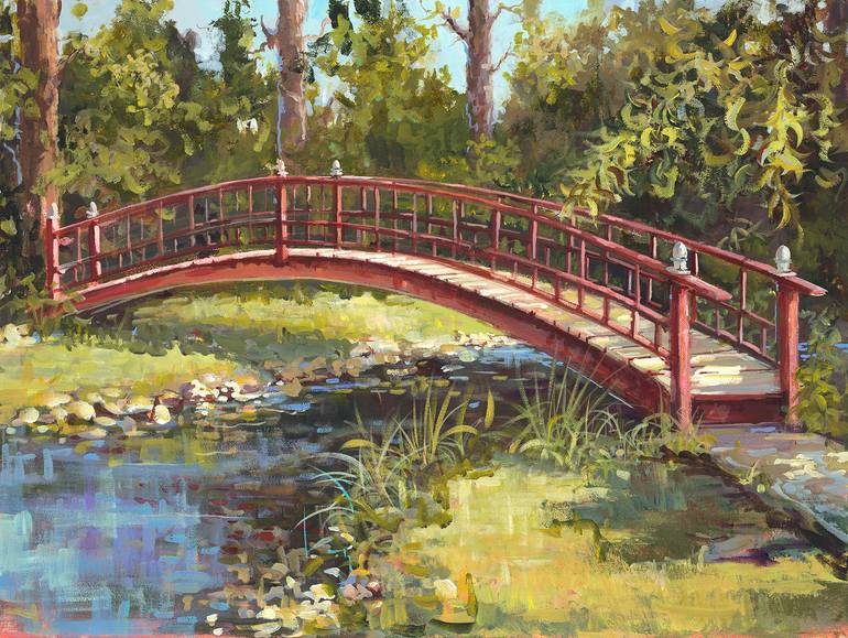 Red Bridge Painting by Jerry Georgeff | Saatchi Art