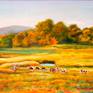 Autumn Field with Cows Grazing Painting by Corine Barton | Saatchi Art
