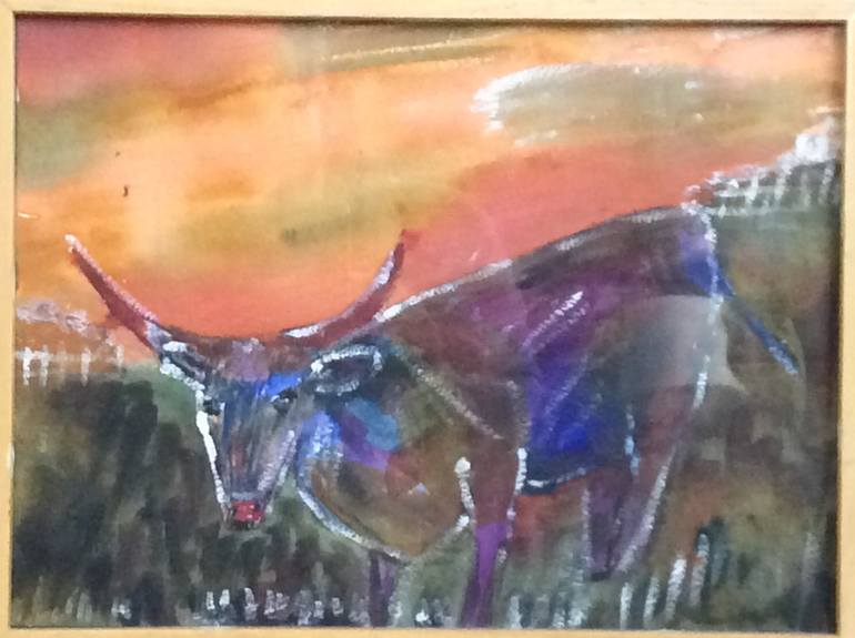 Quinacridone Longhorn Painting by Larry Wikoff | Saatchi Art