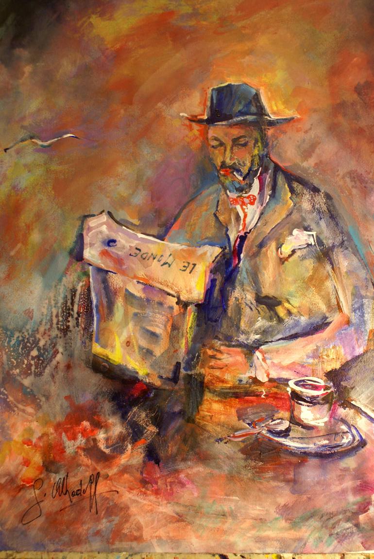 Greek man in Santorini Painting by Gustave Alhadeff | Saatchi Art